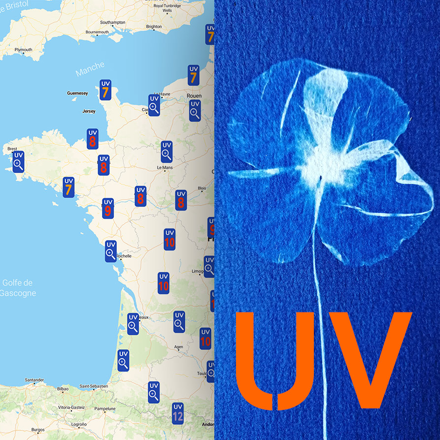 Durée d'exposition du cyanotype : prévisions UV du jour • Tout pour le cyanotype